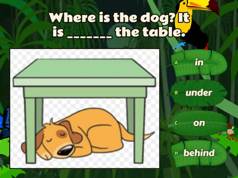 Prepositions (on, in, under, behind) - Quiz