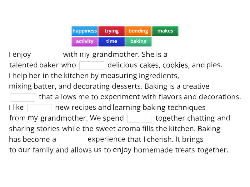 My Experience with Baking-Reading grade 6 - Complete the sentence