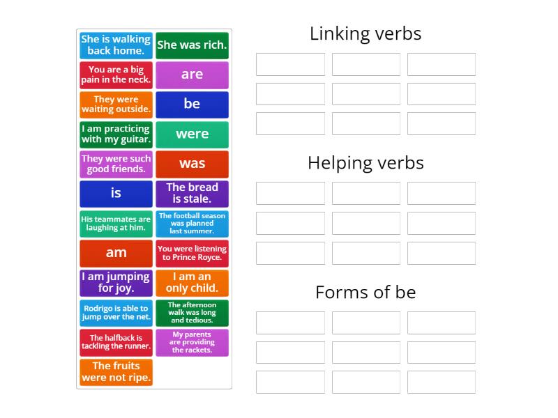 Linking verbs vs. helping verbs - Group sort