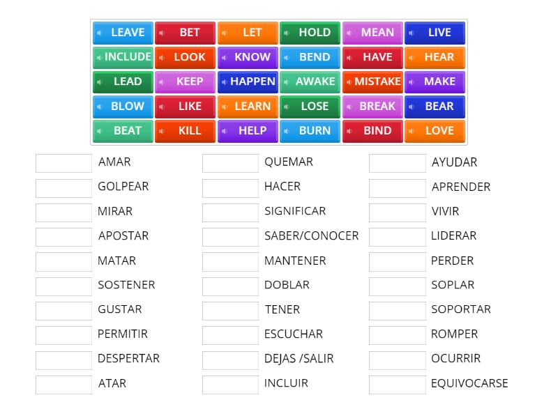 VERBO FORMA BASE/TRADUCCION 2 - Match up