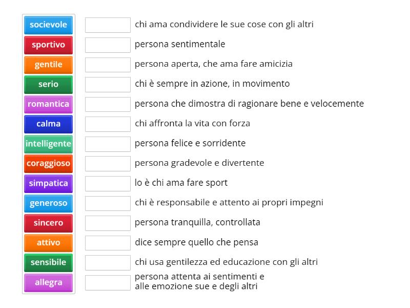 Aggettivi per descrivere il carattere - Match up