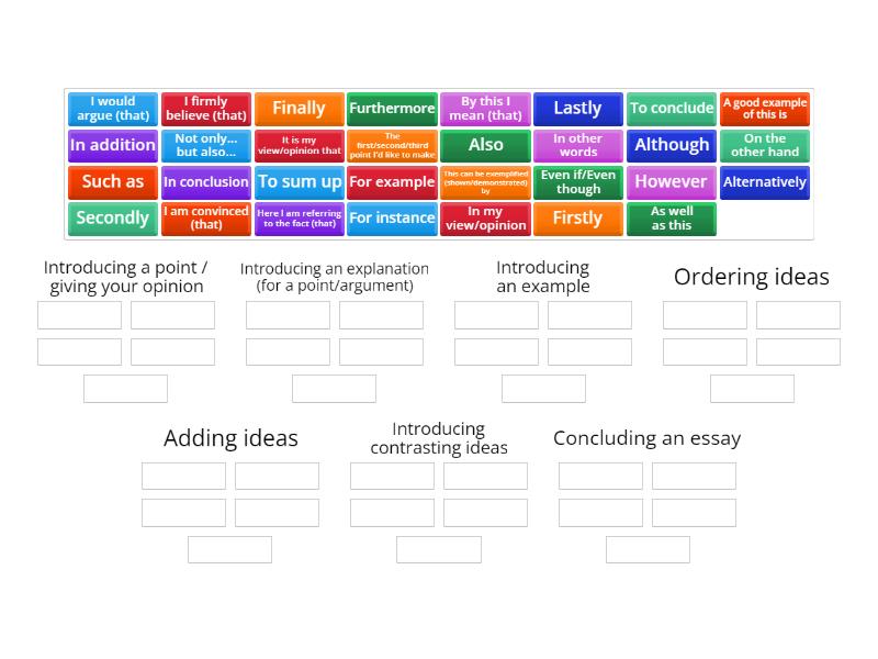 IELTS Writing Task 2_linking words and phrases - Ordenar por grupo