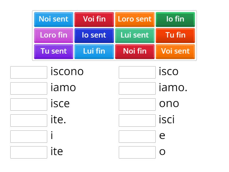 A1. Verbi in - IRE (Come dormire e come capire) - Coniugazione - Match up