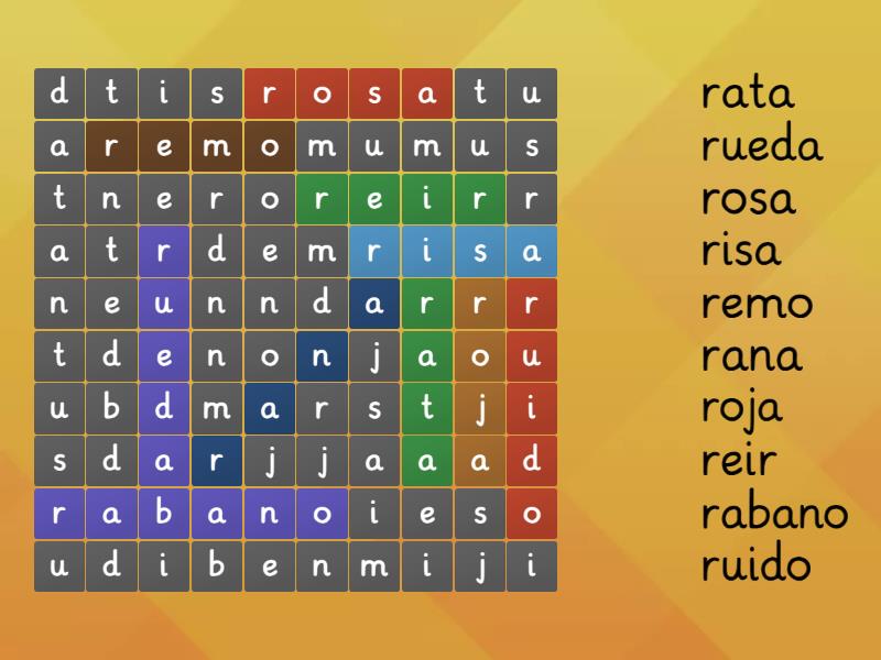 Sopa de letra consonante r - Wordsearch