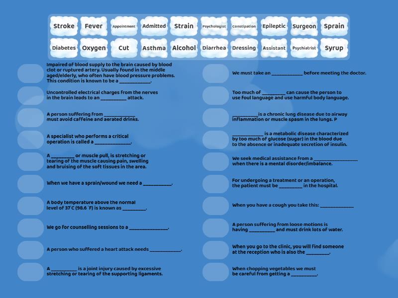 FIRST AID VOCABULARY 2 - Match up