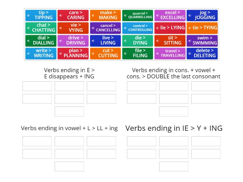 ING - spelling - Group sort