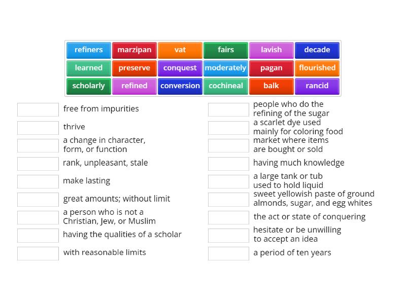 Sugar Changed the World Part 1 Vocabulary - Match up