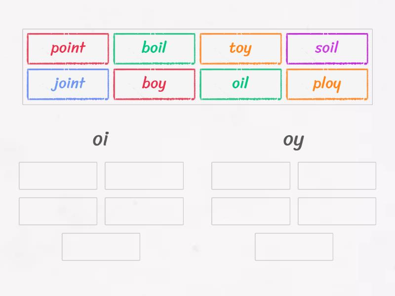 Dipthng /oi. Spelled oi or oy Word Sort - Group sort