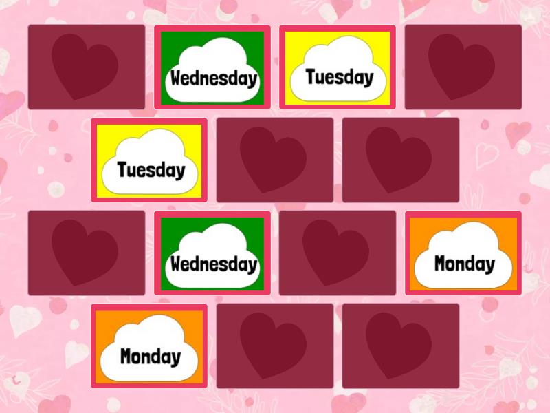 DAYS OF THE WEEK MEMORY - Matching pairs