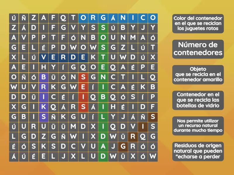 Reciclaje y medio ambiente - Sopa de letras