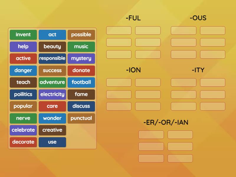 12.2 Lucky break - word building - suffixes - Group sort