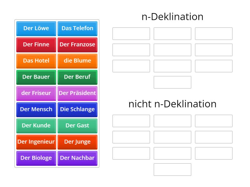 n-Deklination: Sortieren Sie aus! - Group sort