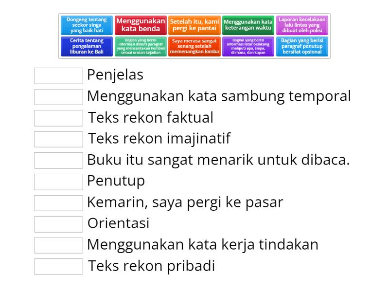 Pasangkan informasi teks rekon berikut dengan bagian yang sesuai ...
