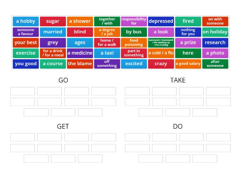 B1 Unit 1.2 Collocations - Ordenar por grupo