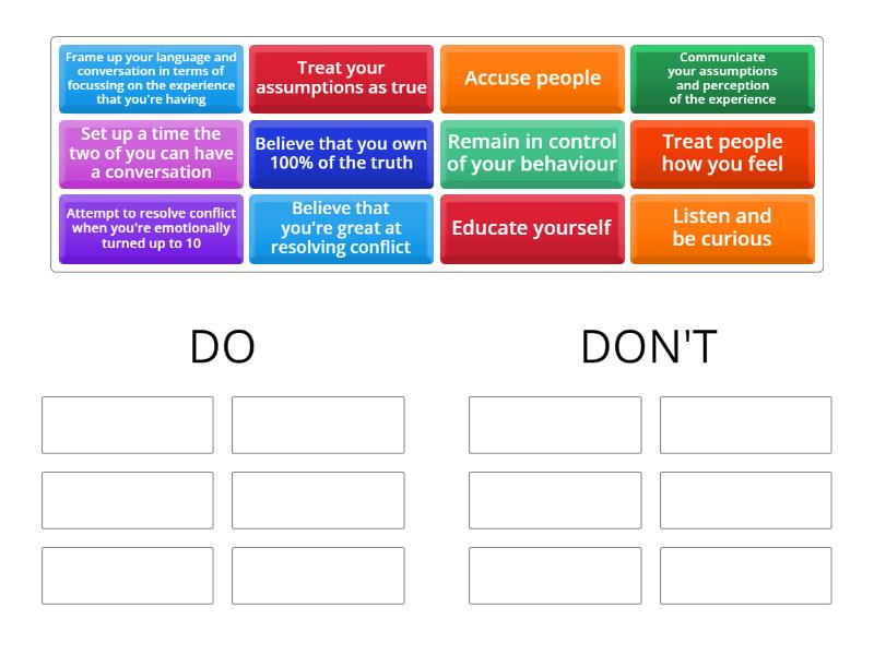 The Dos and Don'ts of Workplace Conflict - Group sort