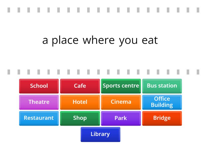 Places in a town riddles - Find the match