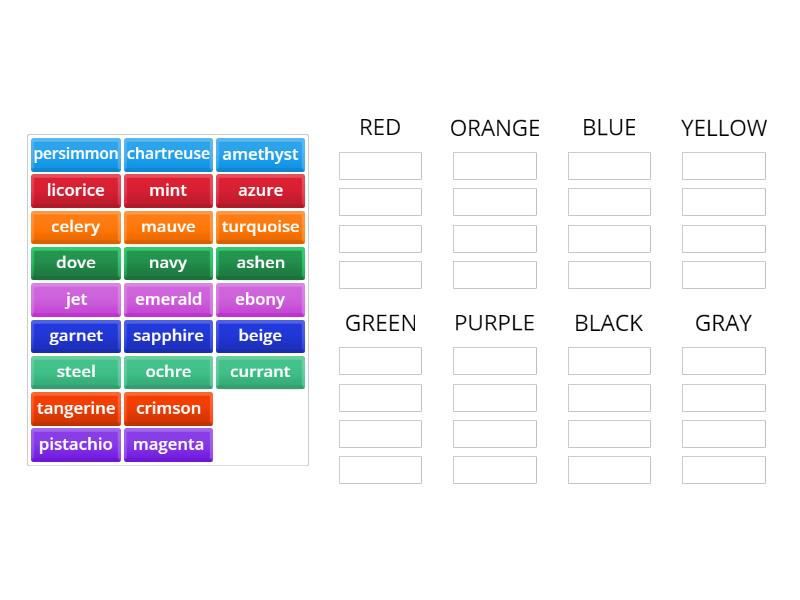 Colours (descriptive words) - Group sort