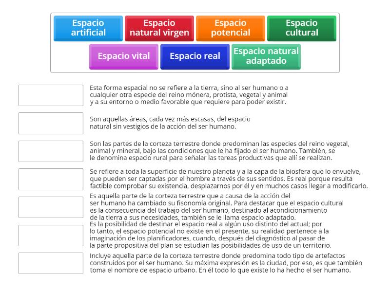 Clases del espacio - Une las parejas