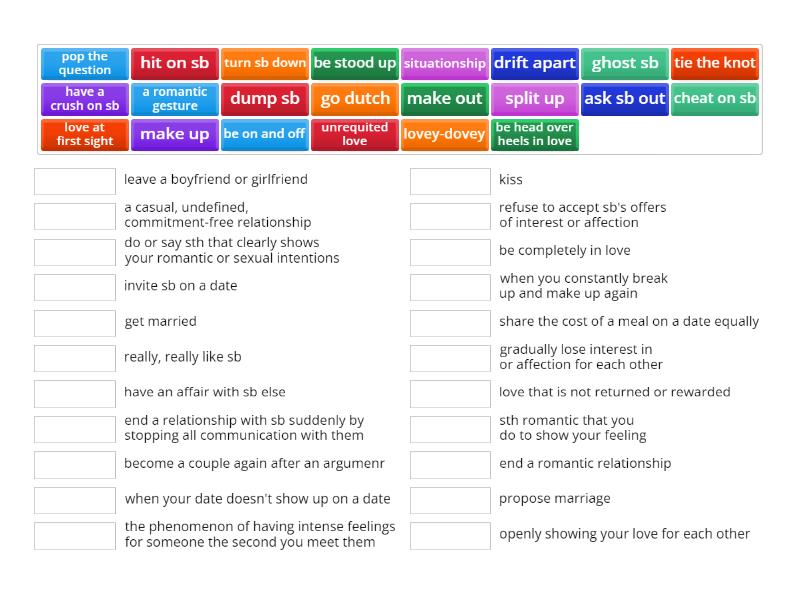 Love and dating vocabulary C1 - Match up