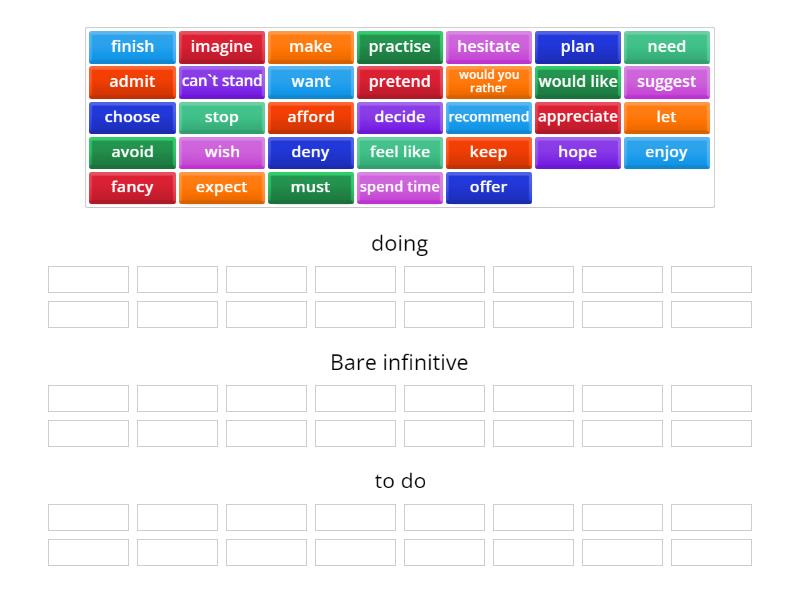 Gerund/infinitive/bare infinitive - Group sort
