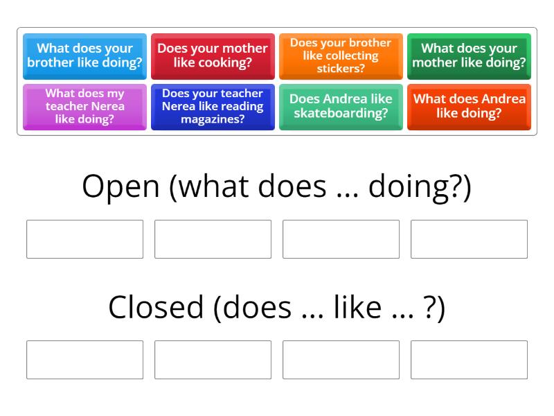 UNIT 5: Grammar (open and closed questions). - Group sort