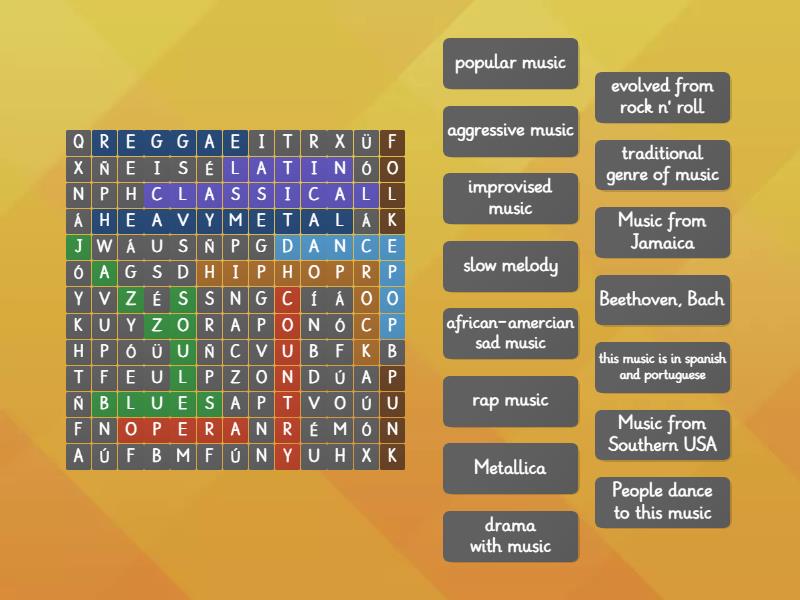 Music genres - Wordsearch