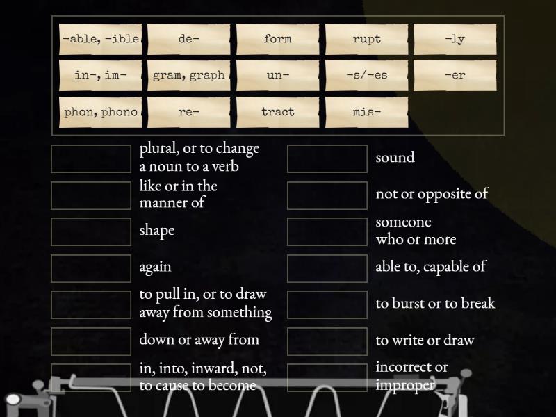 Grade 7/8 Lists #1&2 Morphemes Literacy - Match up