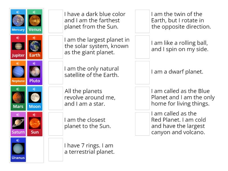 match the facts with planets - Une las parejas