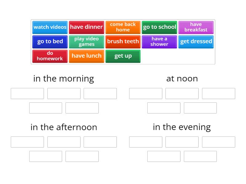 Daily routines (morning, noon, afternoon, evening) - Group sort