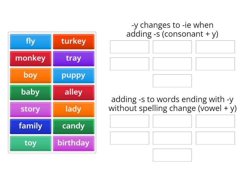 Spelling test 13: adding the -s to words ending in -y - Group sort
