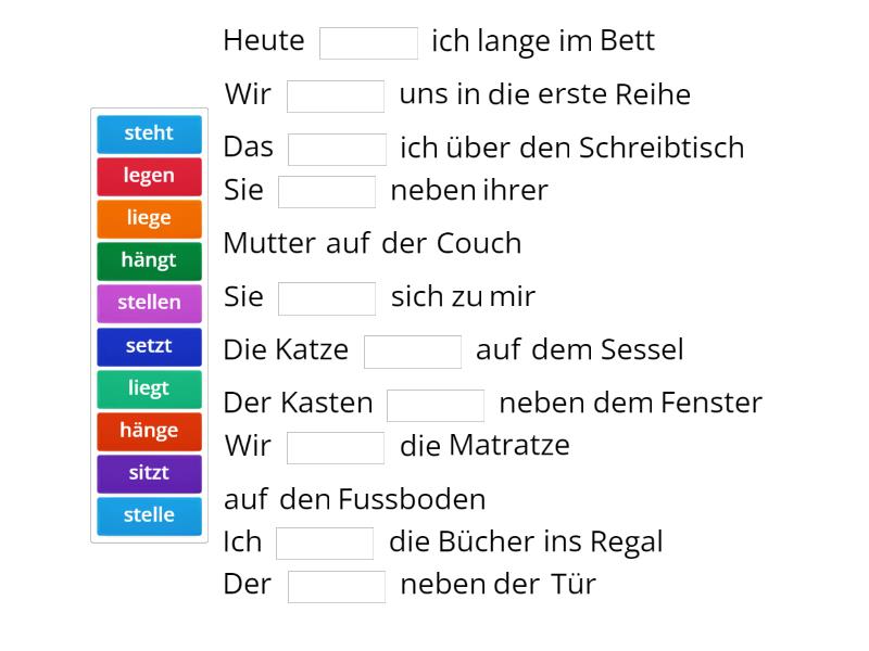 Positionsverben im Dativ und Akkusativ - Vervollständige den Satz
