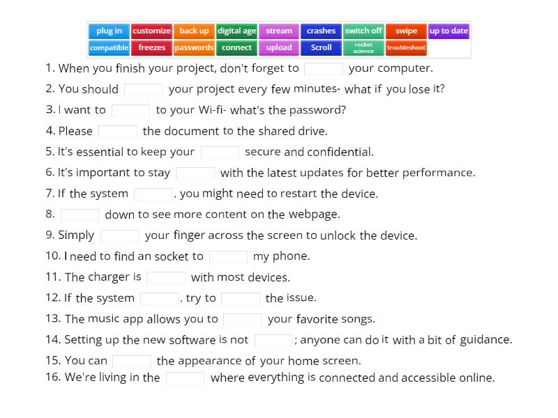technology-related vocab 7 - Complete the sentence