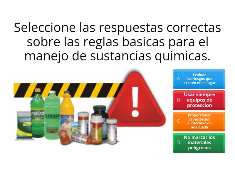 MANEJO Y ALMACENAMIENTO DE PRODUCTOS QUIMICOS - Quiz MANEJO Y ALMACENAMIENTO DE PRODUCTOS QUIMICOS - Quiz