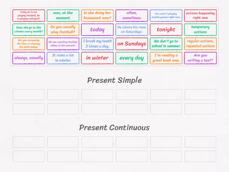 EF elementary unit 5C Pr Simple vs Pr Continuous - Group sort