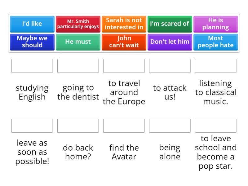 Match the sentences (gerunds and infinitives) - Associação