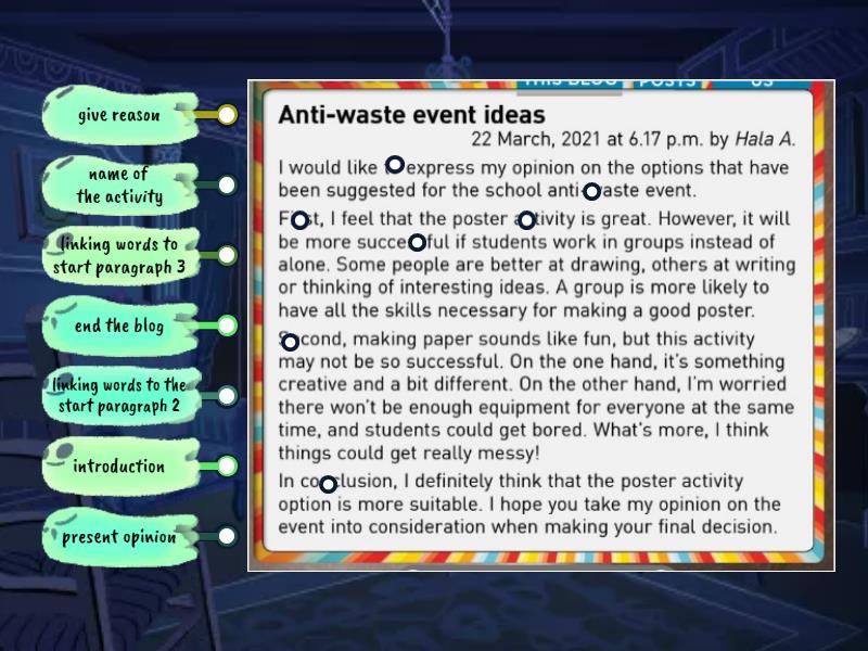 Grade 8 / writing a blog / express opinion - Labelled diagram