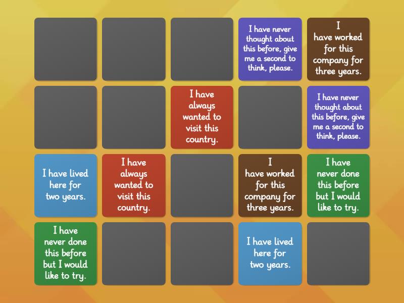 Present Perfect for speaking - Pairs - Matching pairs