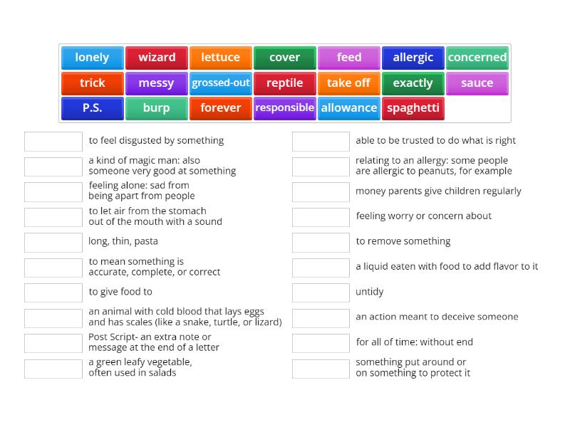G3 Week 10 Vocab & Definition Matching - Match up