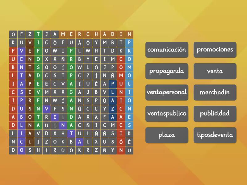 de ventas - Sopa de letras