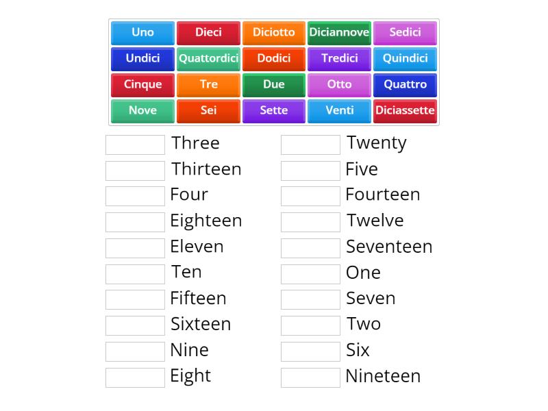 Italian Numbers 1-20 - Match up