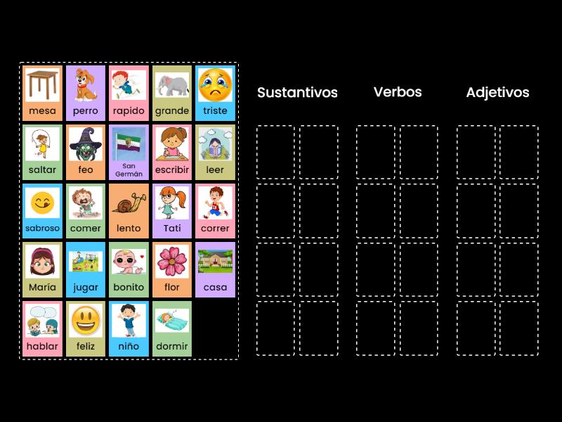 Sustantivos, verbos y adjetivos - Group sort