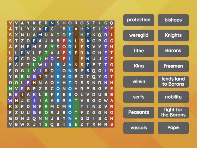 Feudalism - Wordsearch
