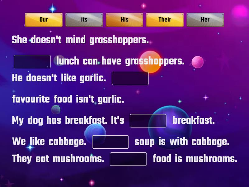 Possessive pronouns + food - Missing word