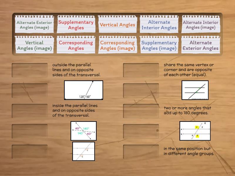 Types of Angles Vocabulary Match - Une las parejas