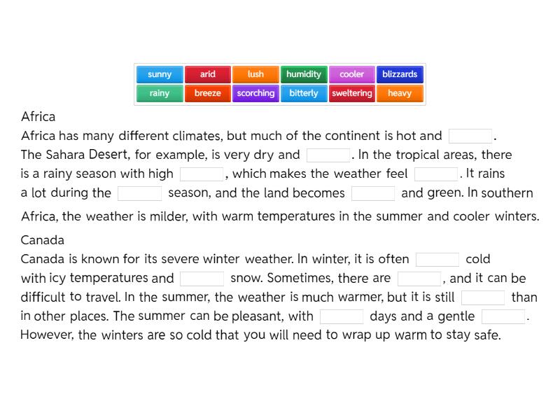 Weather in different countries 2 - Complete the sentence