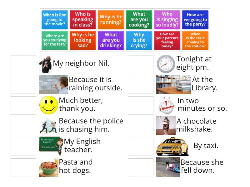 Wh questions - Present Progressive - Match up