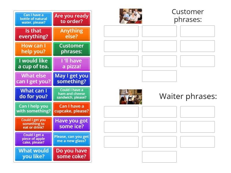Customer vs waiter phrases! - Group sort