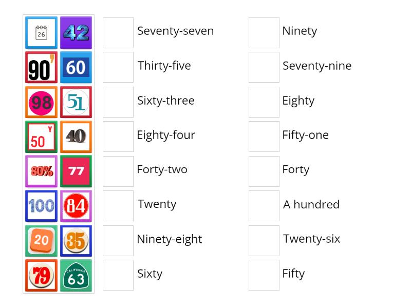 numbers 20-100 - Match up