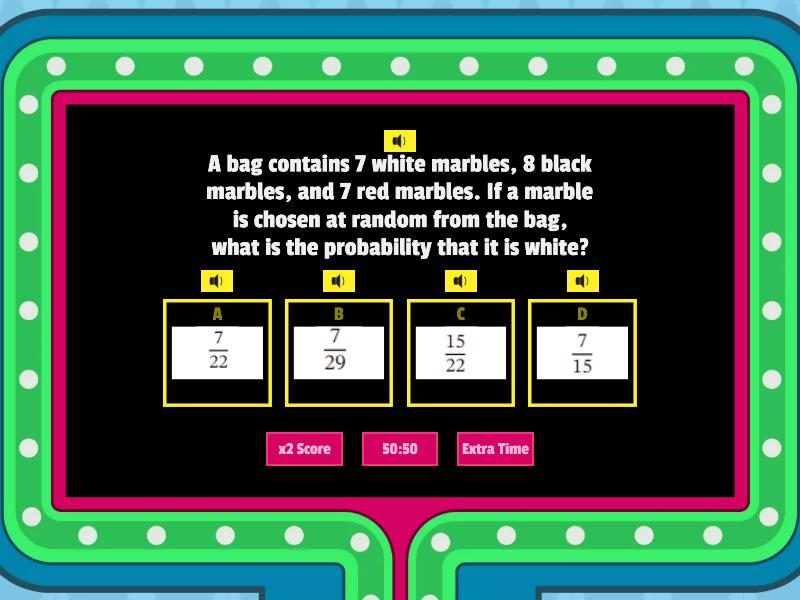 Probability of Simple Event - Gameshow quiz