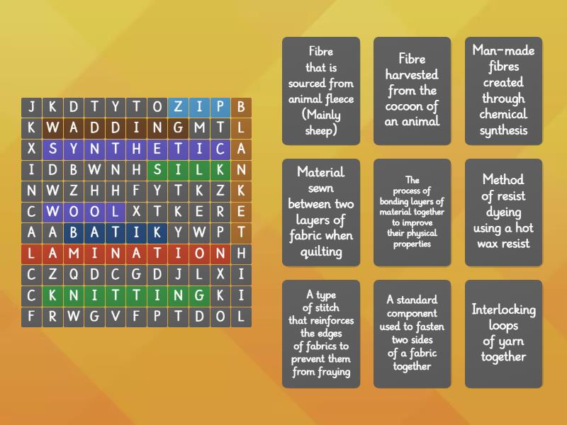 GCSE Textiles - Wordsearch